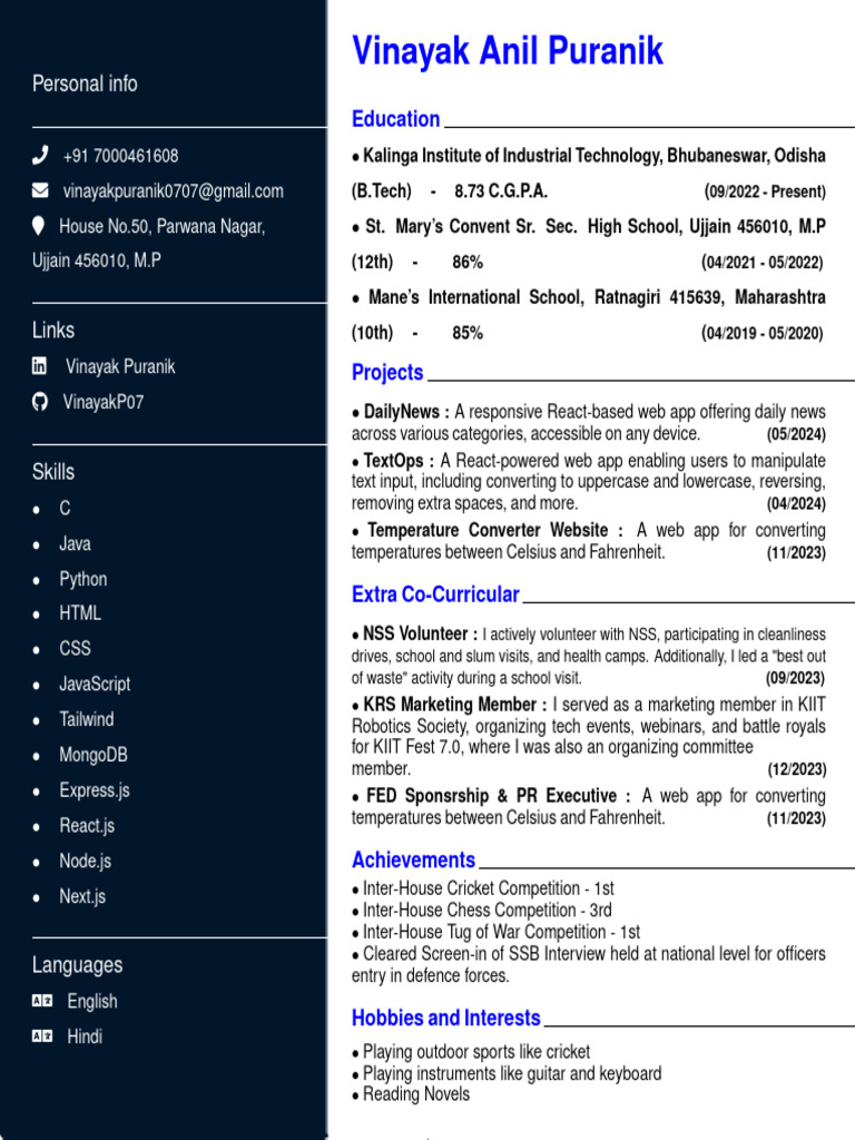 Resume Vinayak May-1 | PDF