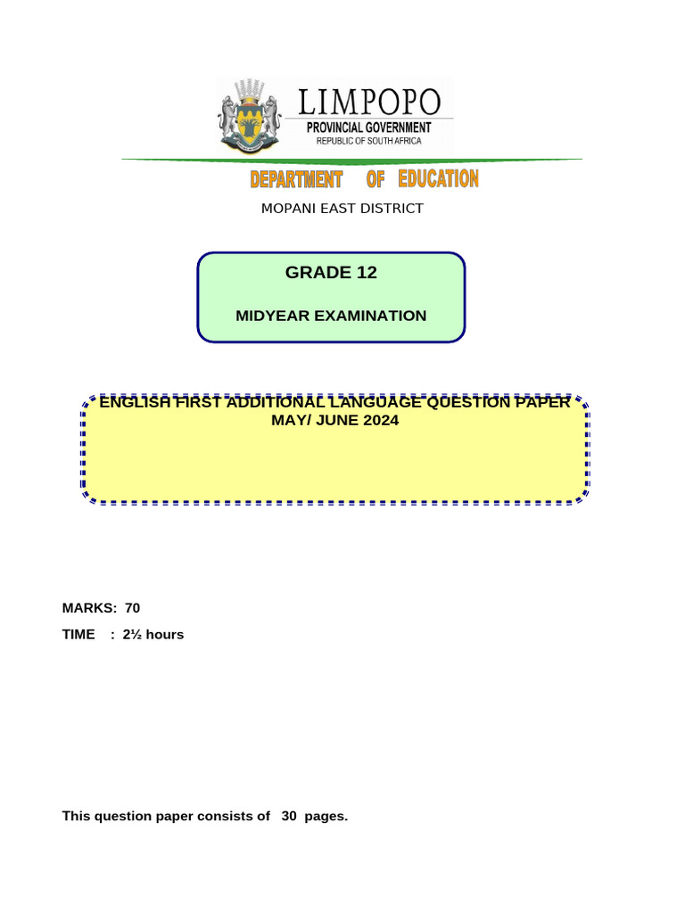 ENGFA Grade 12 P2 QP Midyear Examination 2024 | PDF | Strange Case Of ...