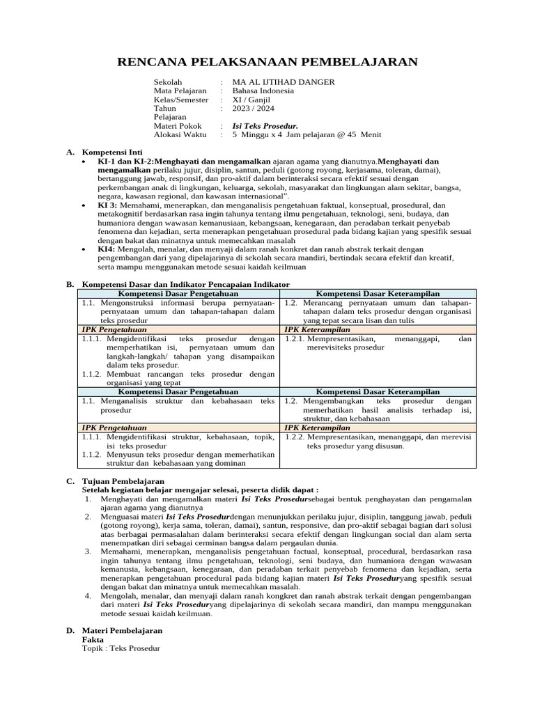 Dokumen RPP Materi Teks Prosedur | PDF