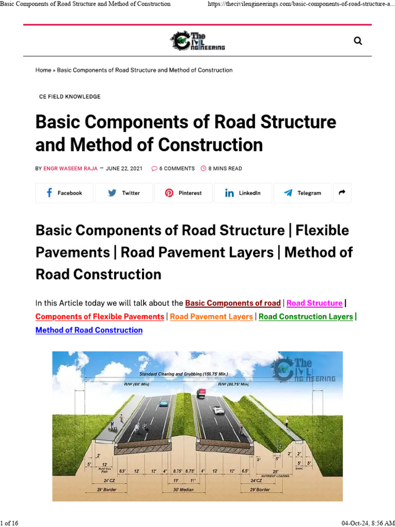 Basic Components of Road Structure and Method of Construction | PDF