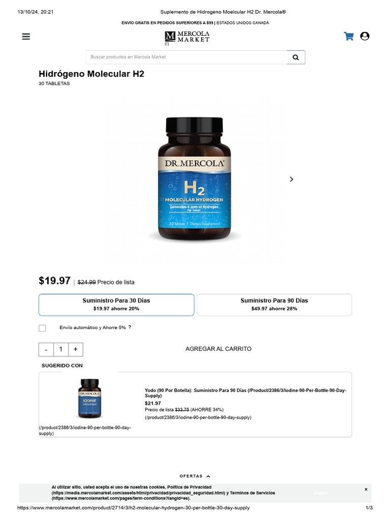 Suplemento de Hidrogeno Moelcular H2 Dr. Mercola® | PDF