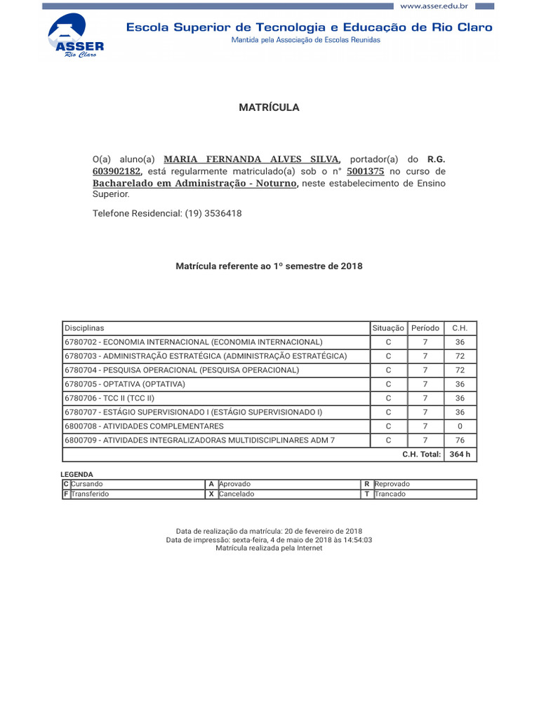 Comprovante Da Faculdade | PDF