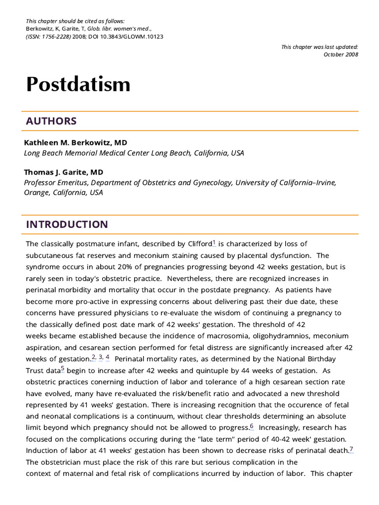 Postdatism - GLOWM | PDF | Childbirth | Pregnancy