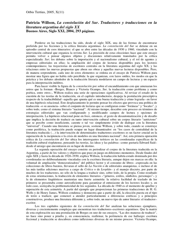 Patricia Willson La Constelacion Del Sur | PDF