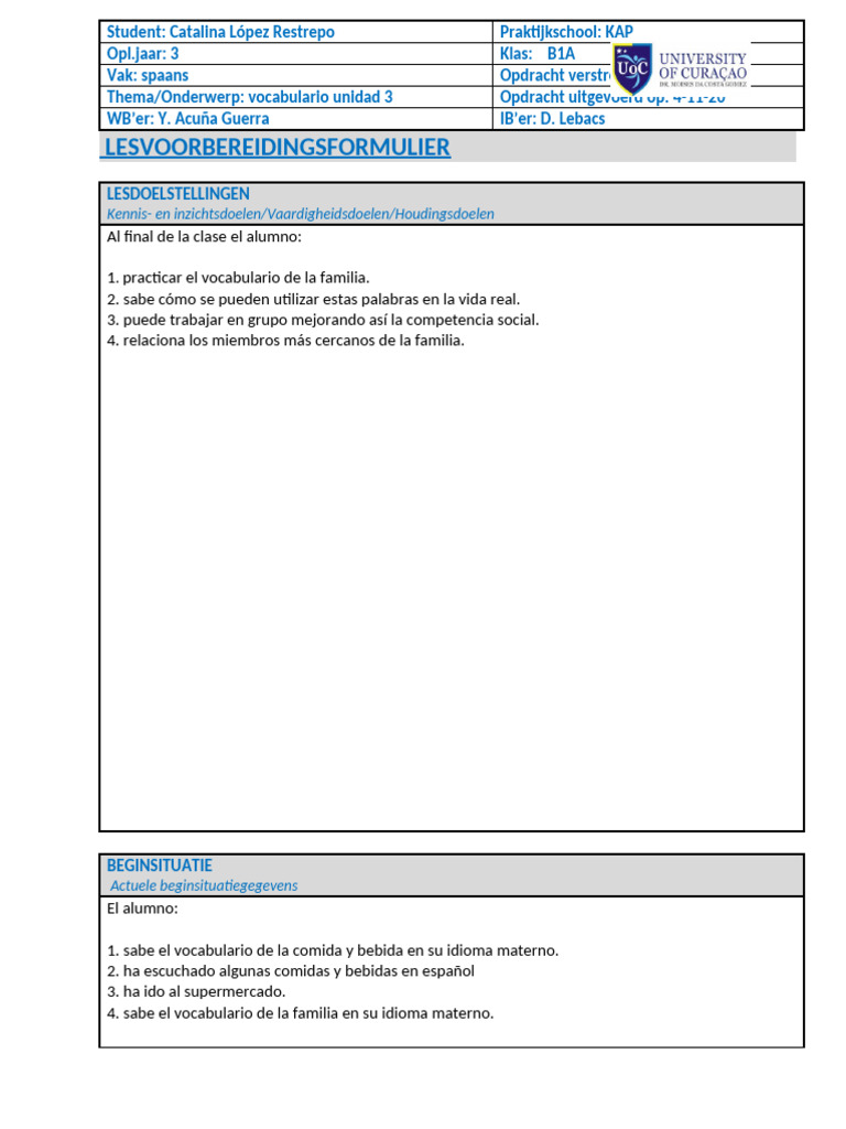 Vocabulario Unidad 3 La Familia B1A 4-11-20 | PDF