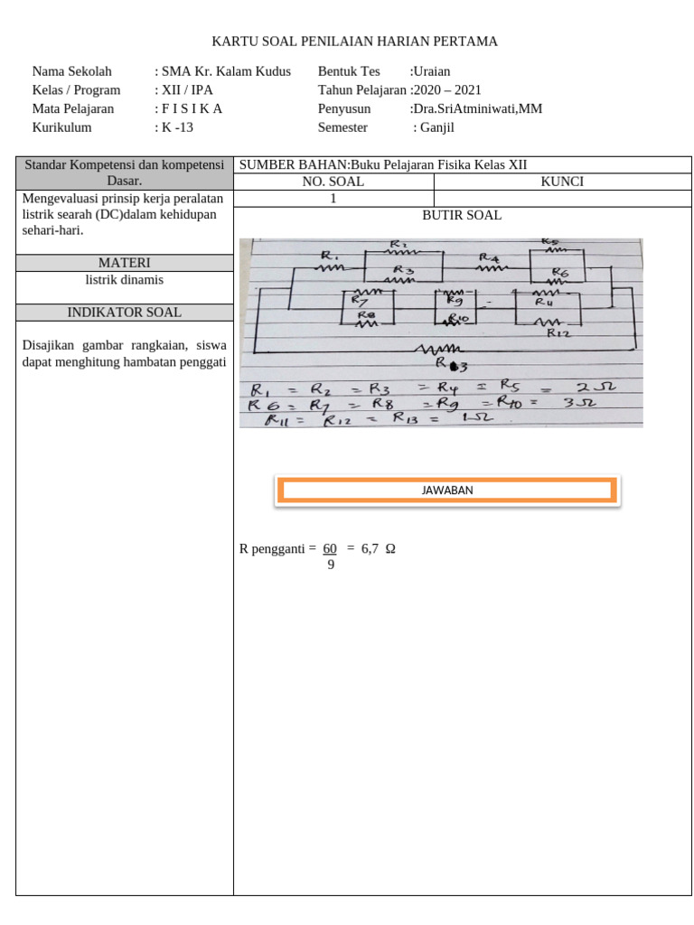Kartu Soal Penilaian Harian Pertama Kelas Xii Mipa Semester Ganjil | PDF