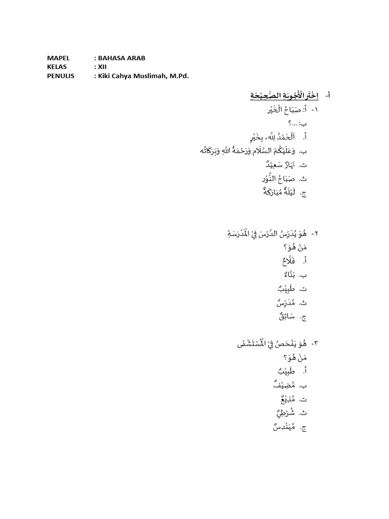Latihan Usp BKS Arabic Xii | PDF