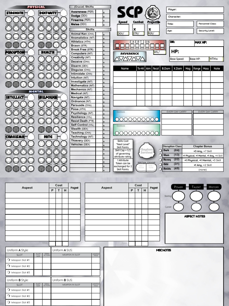 SCP2e Character Sheet 1 | PDF