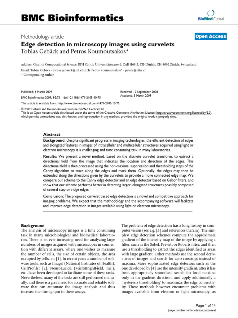 Edge Detection in Microscopy Images Using Curvelets | PDF