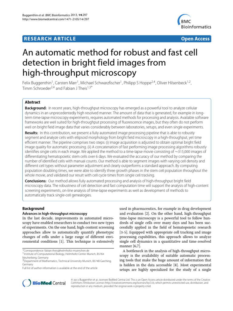 An Automatic Method For Robust and Fast Cell Detection in Bright Field ...