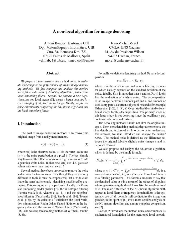 A Non Local Algorithm For Image Denoisingbuades Pdf