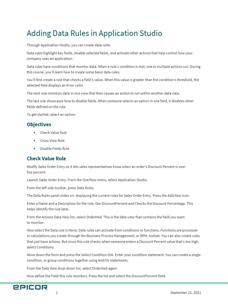 Adding Data Rules in Application Studio - Transcript - 2 | PDF