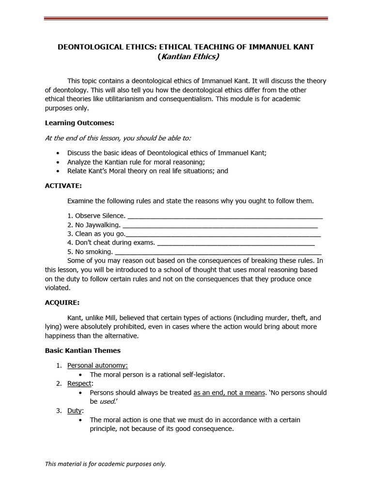 Immanuel Kant Deontological Ethics | PDF | Immanuel Kant