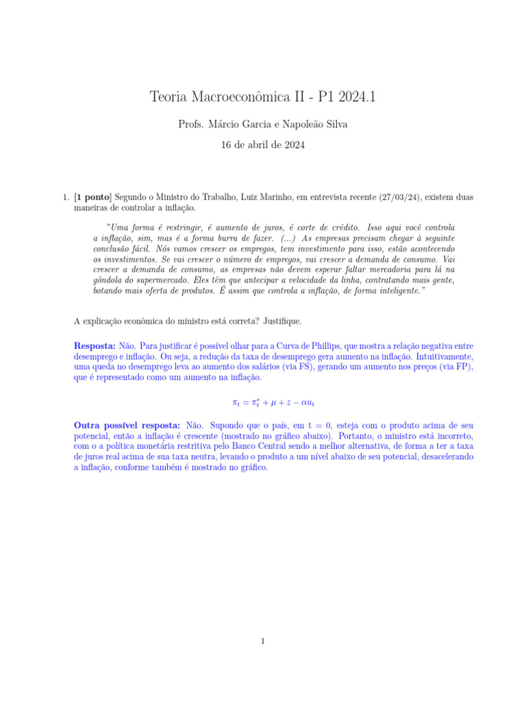 240417 Gabarito 1 Macro II | PDF