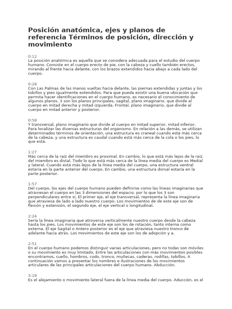 Posición Anatómica, Ejes y Planos de Referencia Términos de Posición ...