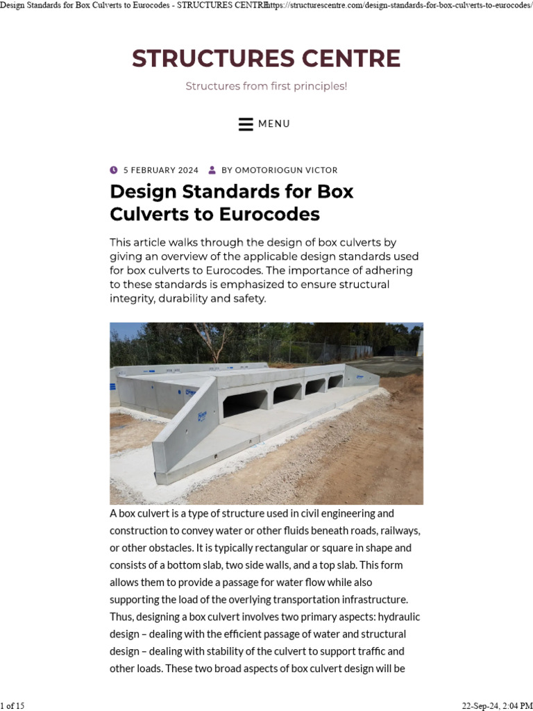 Design Standards For Box Culverts To Eurocodes - STRUCTURES CENTRE | PDF