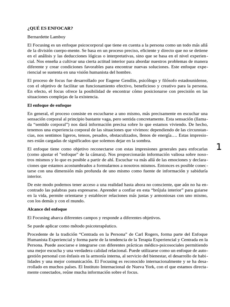 Qué Es Enfocar | PDF | Psicoterapia | Experiencia