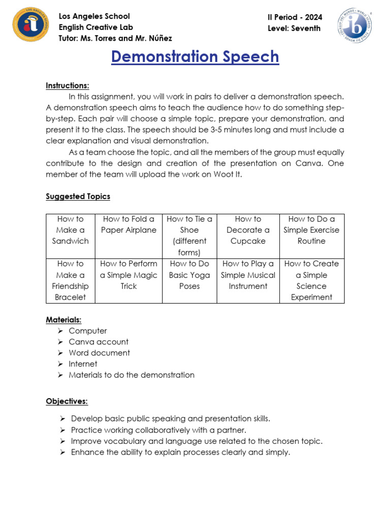 Demonstration Speech - II Period - 2024 | PDF