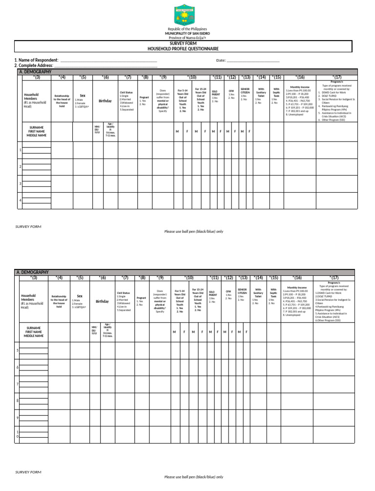 SURVEY FORM Final For BHW | PDF
