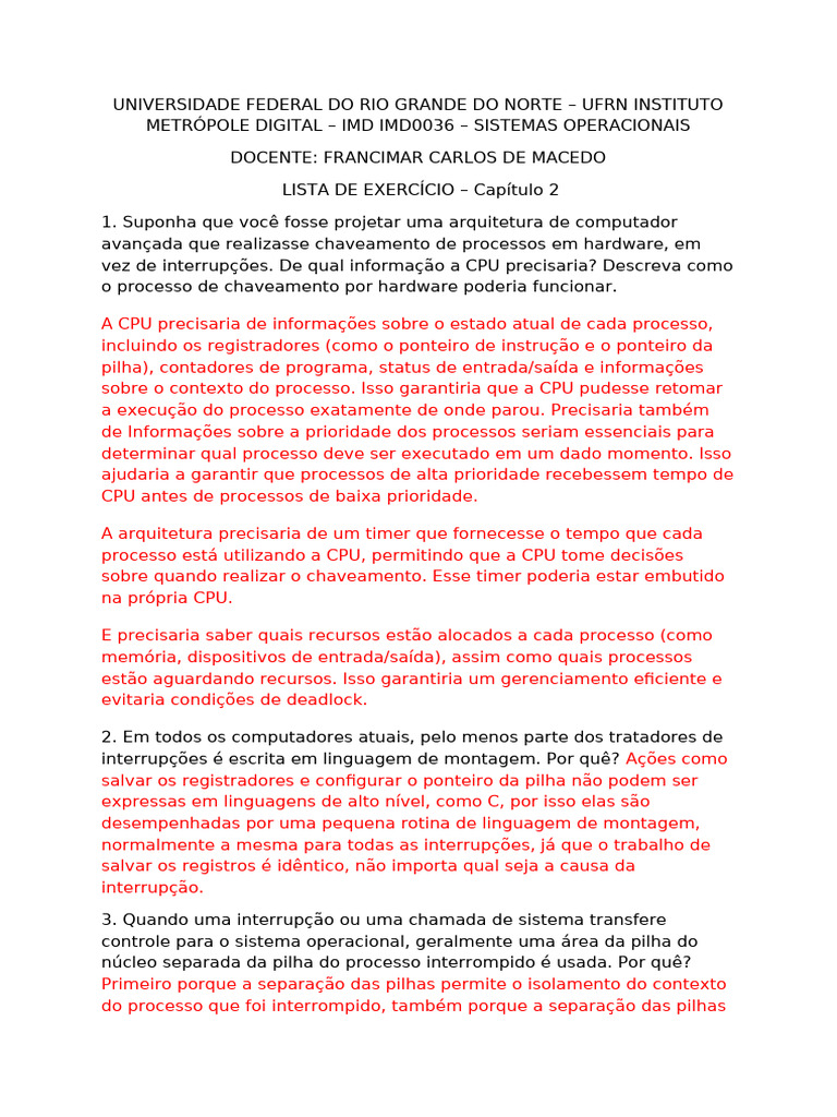 Lista 2 - SO | PDF