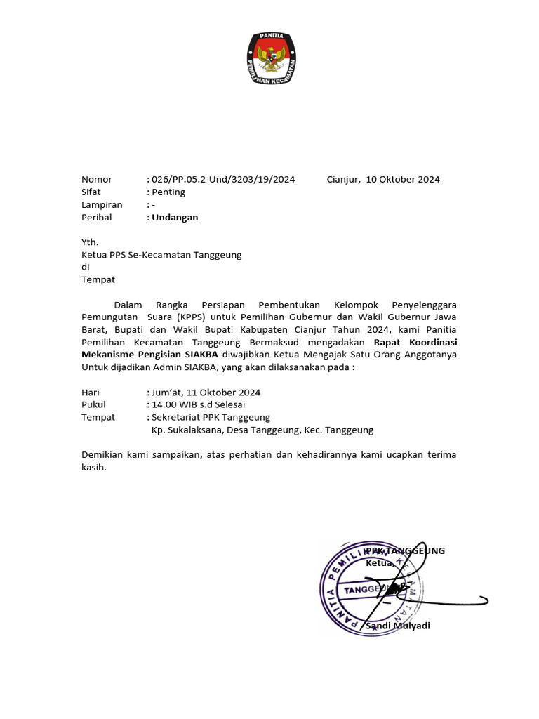 Surat Undangan Rakor Siakba | PDF