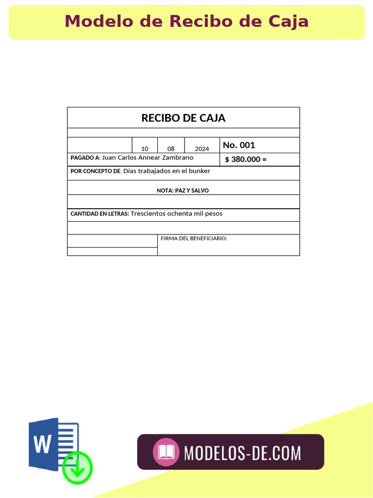 Modelo de Recibo de Caja | PDF
