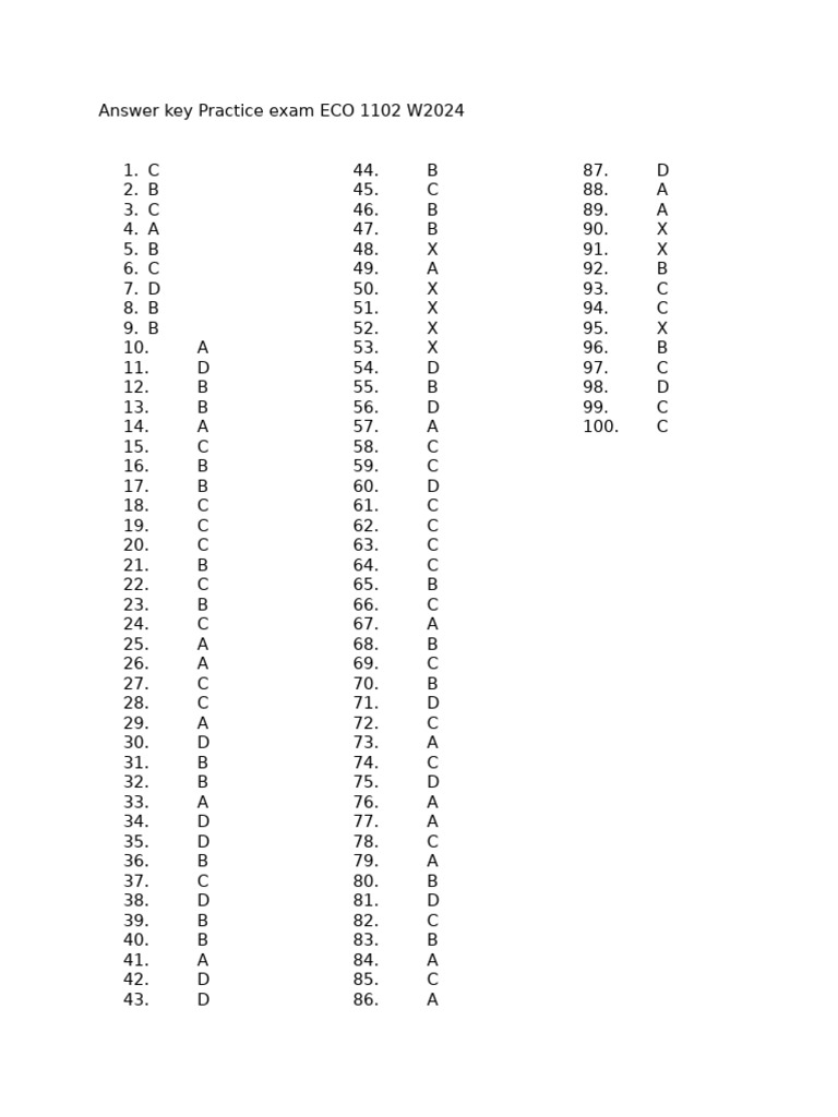 Answer Key Practice Exam ECO 1102 W2024 | PDF