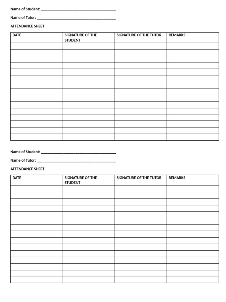 Remediation Study Buddy Attendance Sheet | PDF