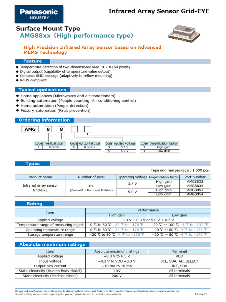 Panasonic AMG88xx Infrered Array Sensor | PDF