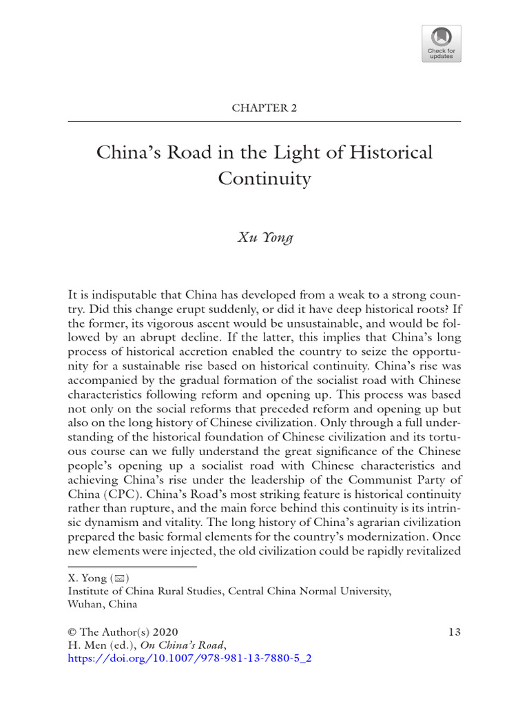 Yong X. - China's Road in The Light of Historical Continuity | PDF