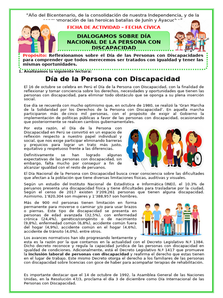 Ficha-Fecha Cívica-16 de Octubre Día Nacional de La Persona Con ...