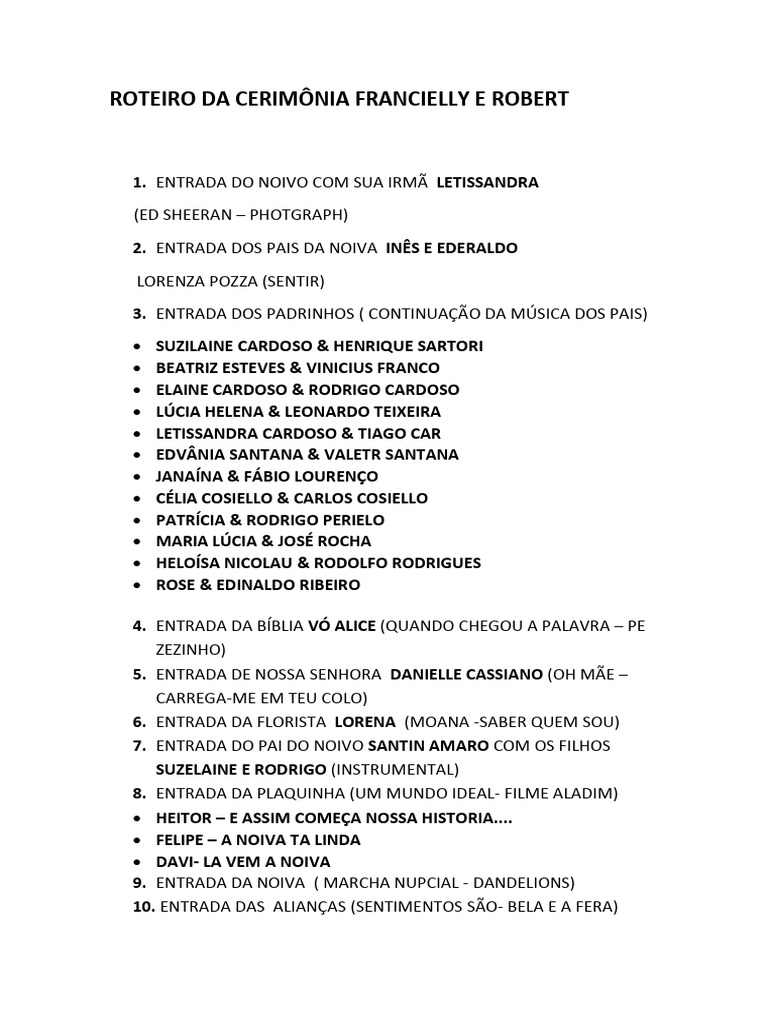 Roteiro da Cerimônia de Francielly e Robert | PDF