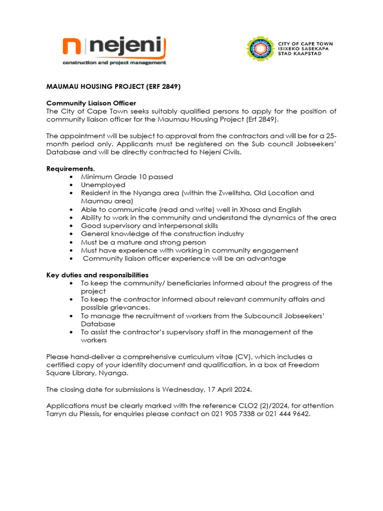 Maumau Housing Project - Clo Vacancies - Nejeni | PDF