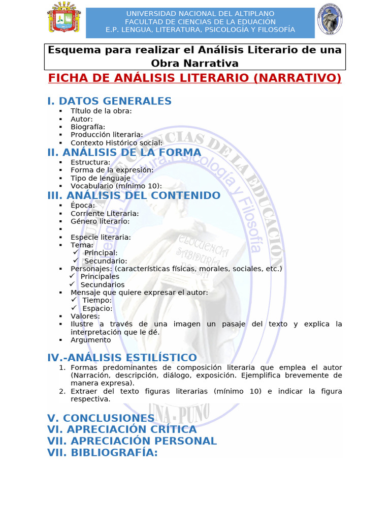 Esquema para Realizar El Análisis Literario de Una Obra Narrativa | PDF