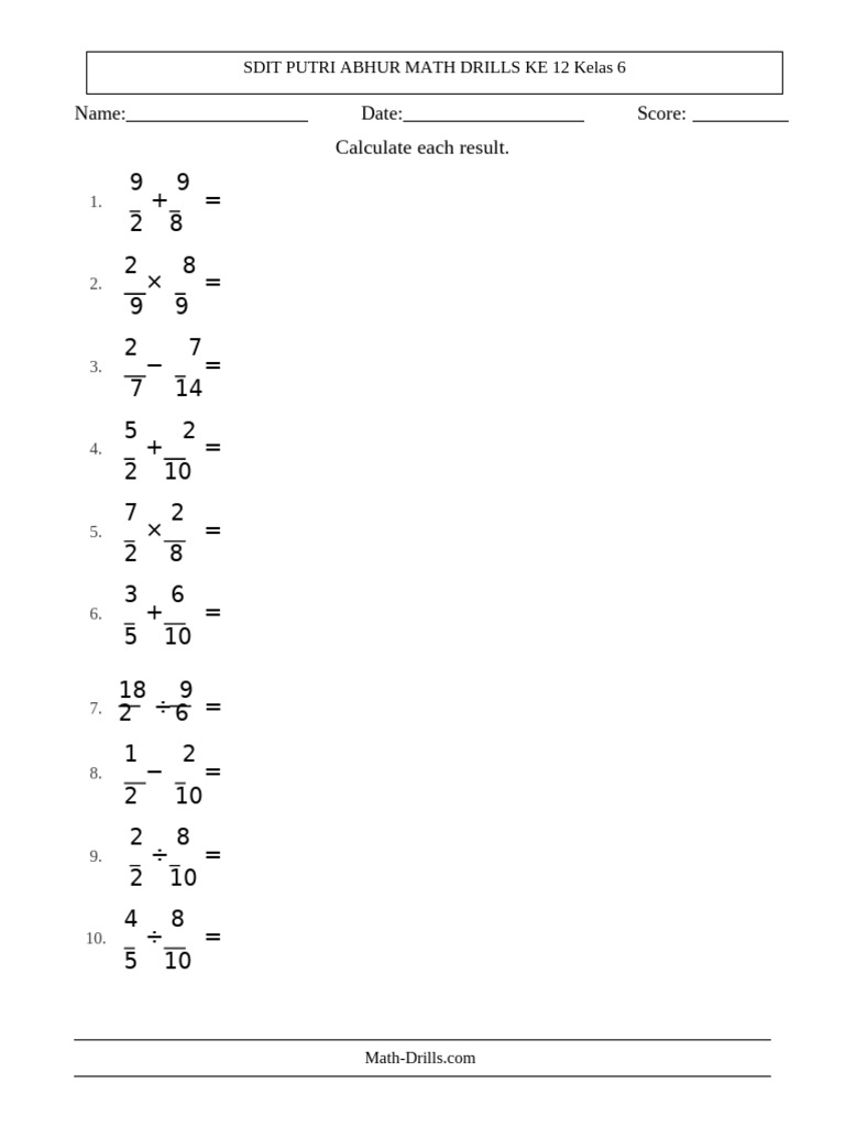 Fractions Operations 01 Non Fillable 07 All Operations 02 Improper 01 ...