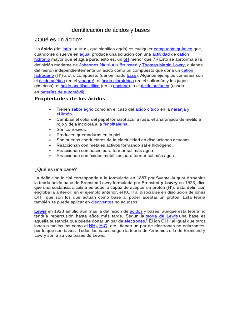 Identificación de Ácidos y Bases Che | PDF | Ácido | Ciencias fisicas
