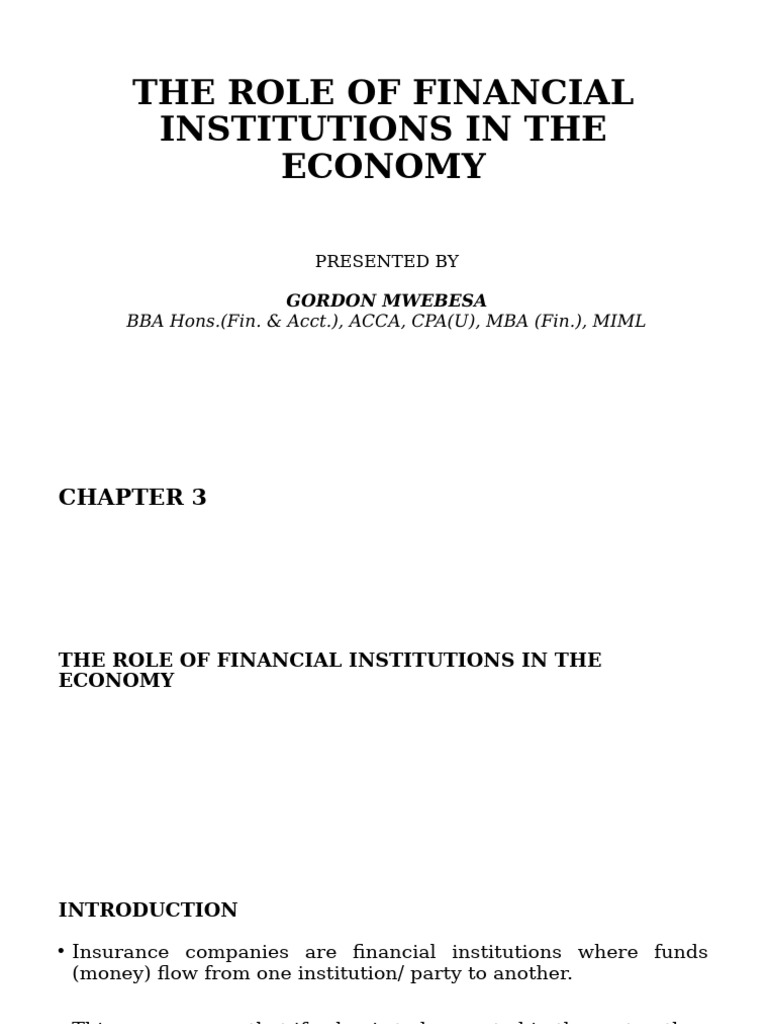 Chapter 3 - THE ROLE OF FINANCIAL INSTITUTIONS IN THE ECONOMY | PDF