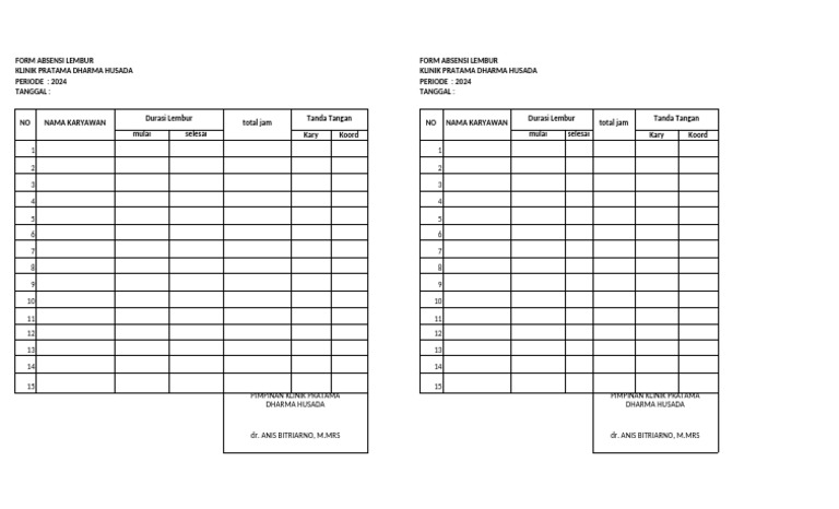 Form Absensi Lembur KDH | PDF