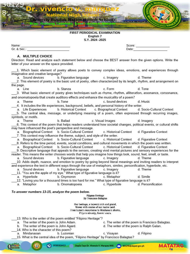 English Q1 - Exam | PDF