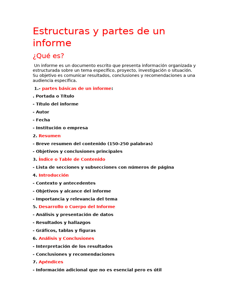 Estructuras y partes de un informe | PDF