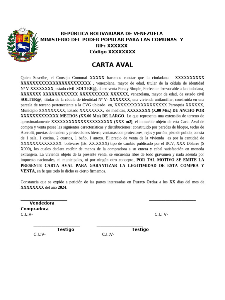 carta aval - de compra y venta | PDF