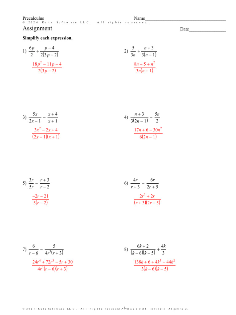 Adding Subtracting Unlike Denominators KEY | PDF