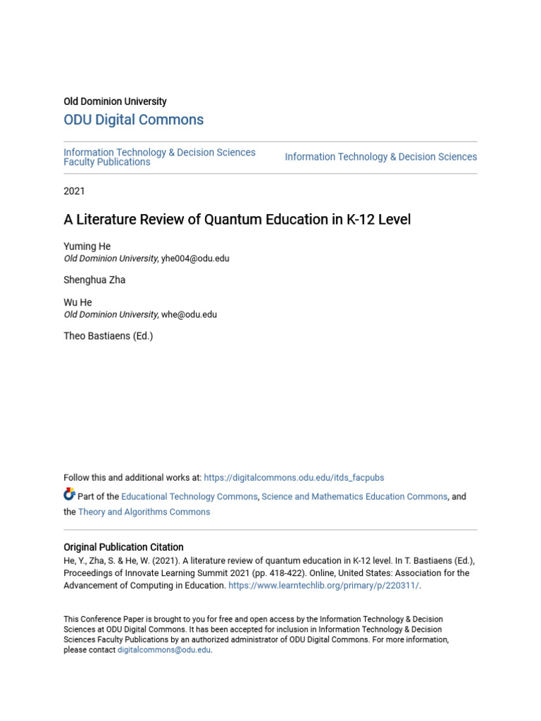 A Literature Review of Quantum Education in K-12 Level | PDF