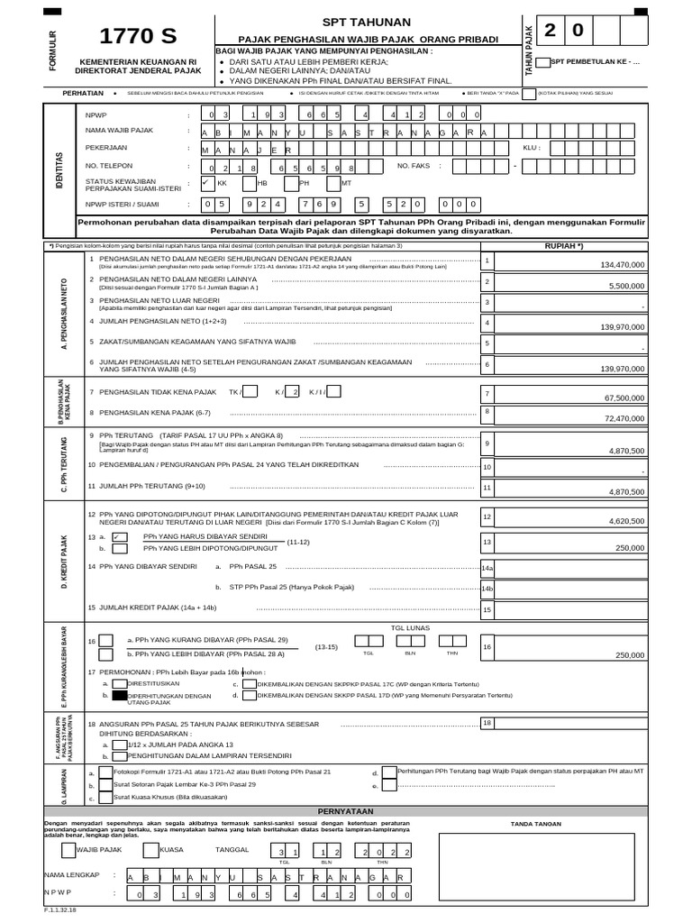 SPT Tahunan PPH Orang Pribadi - 1770 S - RETHA SIMORANGKIR | PDF