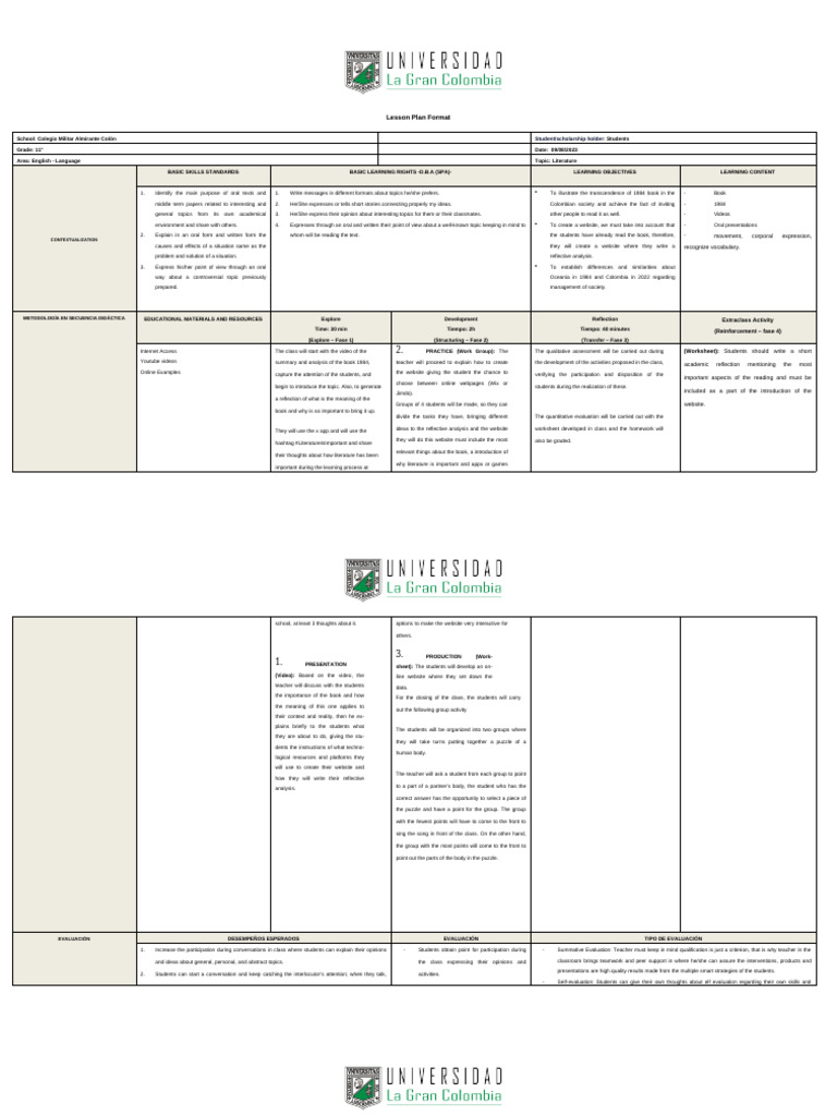 English Literature Lesson Plan LL | PDF