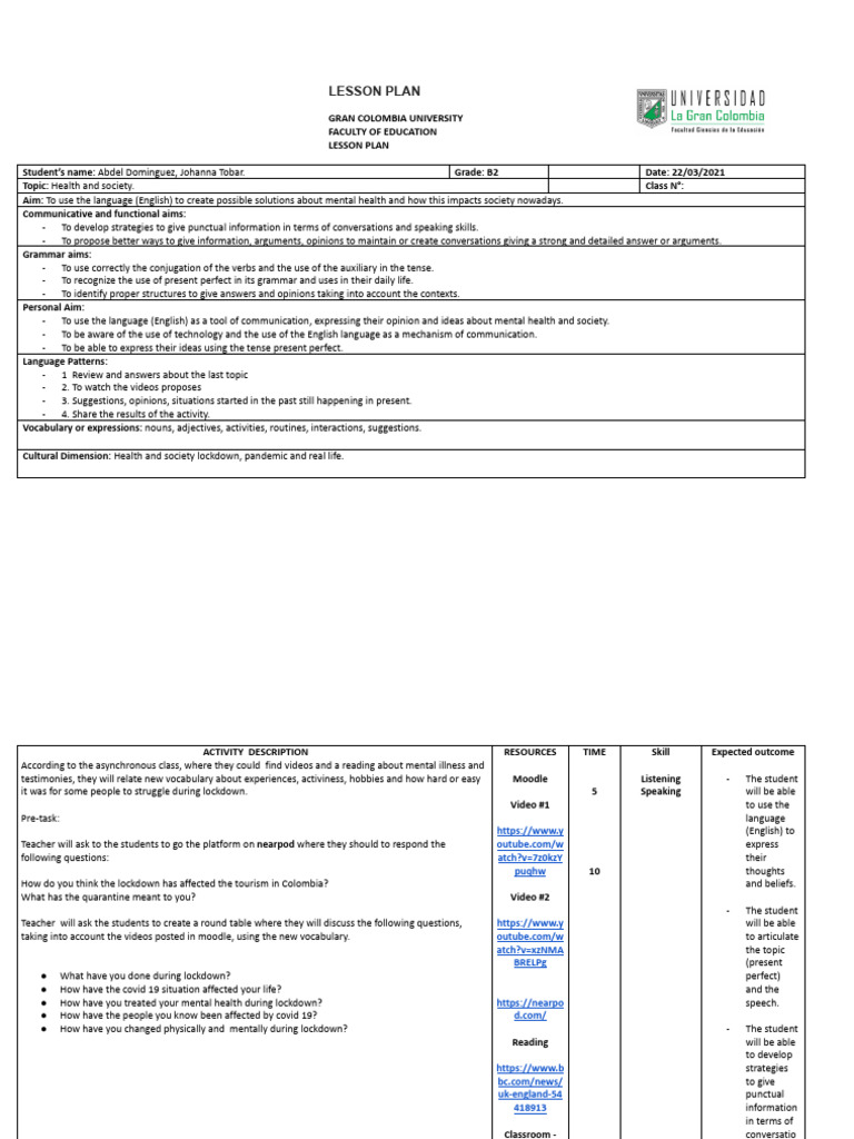 Lesson plan 2 final | PDF