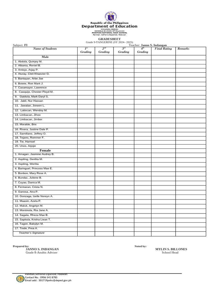 Grade Sheets 2020-2021 | PDF