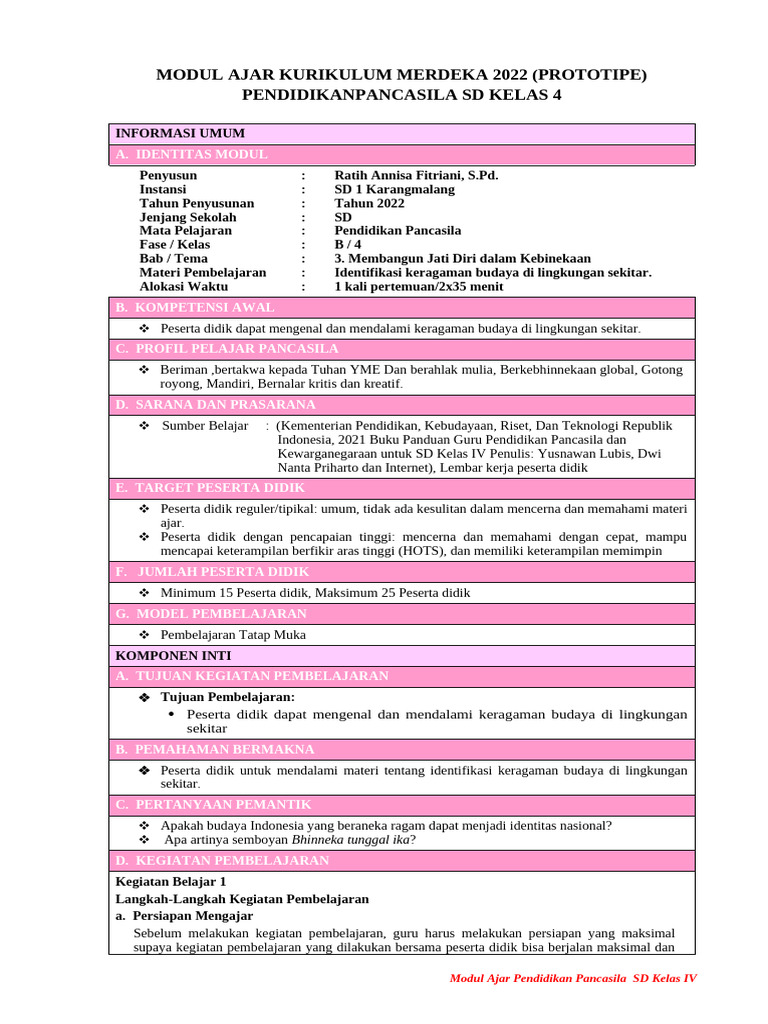 Modul Ajar PPKN BAB 3 KELAS 4 KUMER | PDF