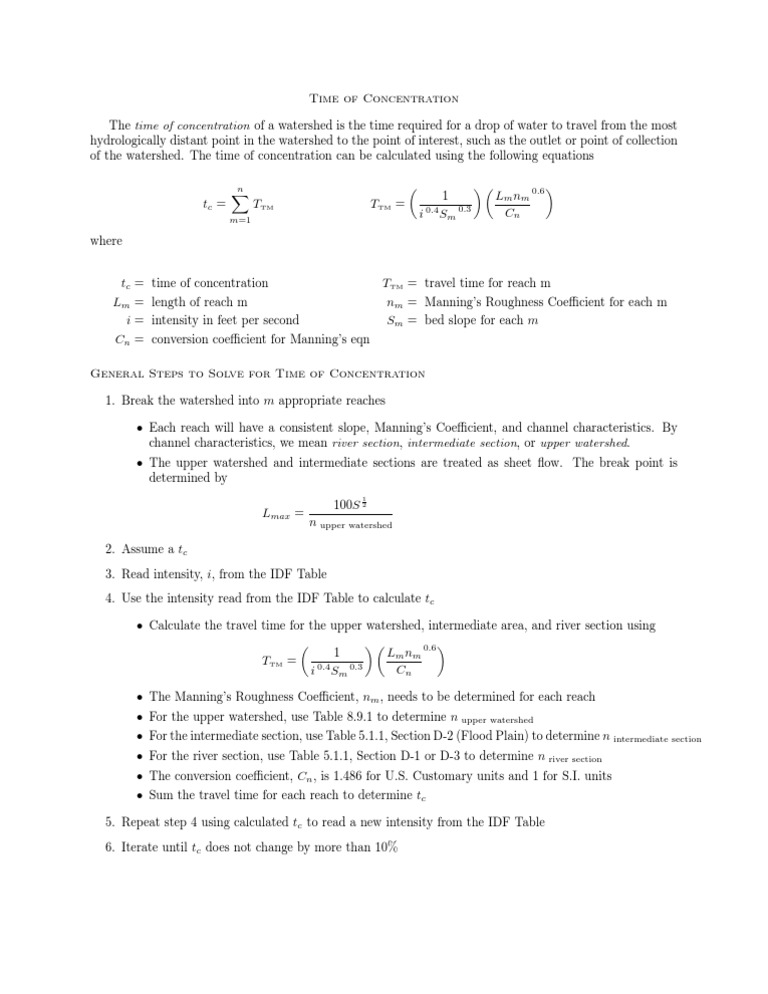 Calculating Watershed Time of Concentration | PDF | Science ...