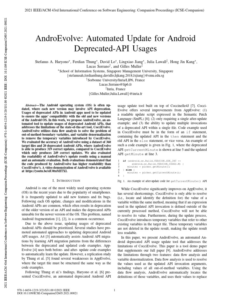 AndroEvolve Automated Update For Android Deprecated-API Usages | PDF